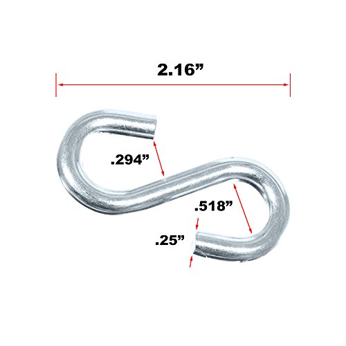 Paracord Planet - S-Hook 1/4 Inch (Overall Length of 2 1/8 Inch) - Metal Hanging Hooks - Available in 5, 10, and 25 Packs
