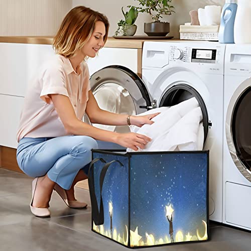 Blueangle Glowing Planet Little Boy Cube Storage Bin with Handles, 13 x 13 x 13 in, Large Collapsible Organizer Storage Basket for Home Décor(336)