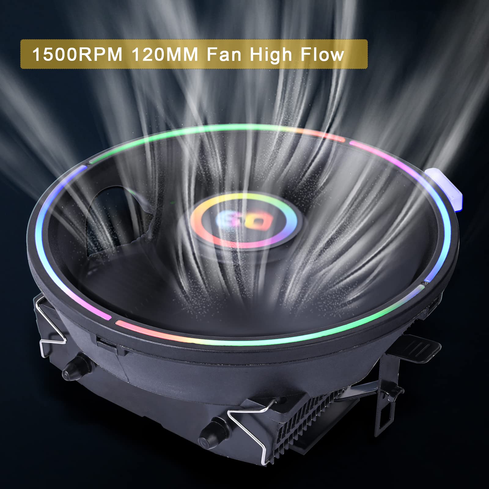 DS 120MM CPU Cooler for PC Case, Black Aluminum Extrusion CPU Cooling LED Fan for Computer Case, Compatible with Intel LGA 1366 1156 1155 766 (Static RGB Fan, C Series)