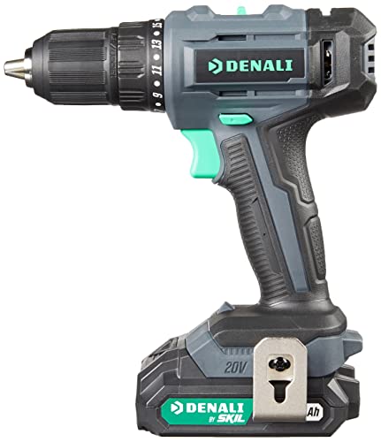 Amazon Brand - Denali by SKIL 20V Cordless Drill Driver Kit with 2.0Ah Lithium Battery and 2.4A Charger, Blue, 26.0"L x 18.1"W x 18.1"H