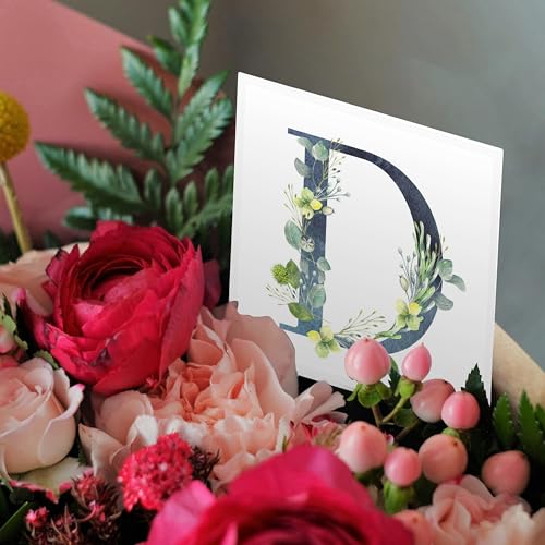 3dRose Greeting Card - Blue Monogram Initial D With Pretty Yellow Wild Flowers - Floral Monograms