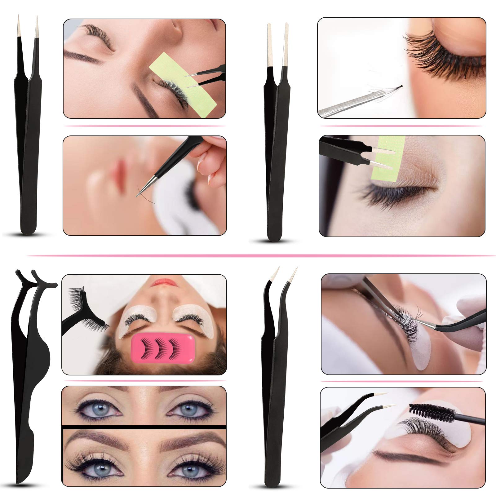 VEIDIA Eyelash Extension Supplies, including Lash Extension Tweezers, Disposable Mascara Brush Wand, Cotton Swabs, Glue Ring Holder, Eyelash Tape, Silicone Eyelash Pad - 458Pcs Eyelash Extension Kit