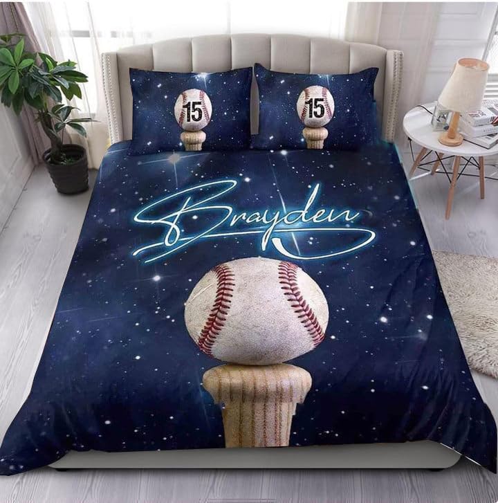 SATIGI Custom Baseball in Gloves Bedding Full - Baseball Comforter Sets for Boys - Custom Baseball Duvet Cover Bedding with Your Name (Baseball D18, Twin/Full/Queen/King)