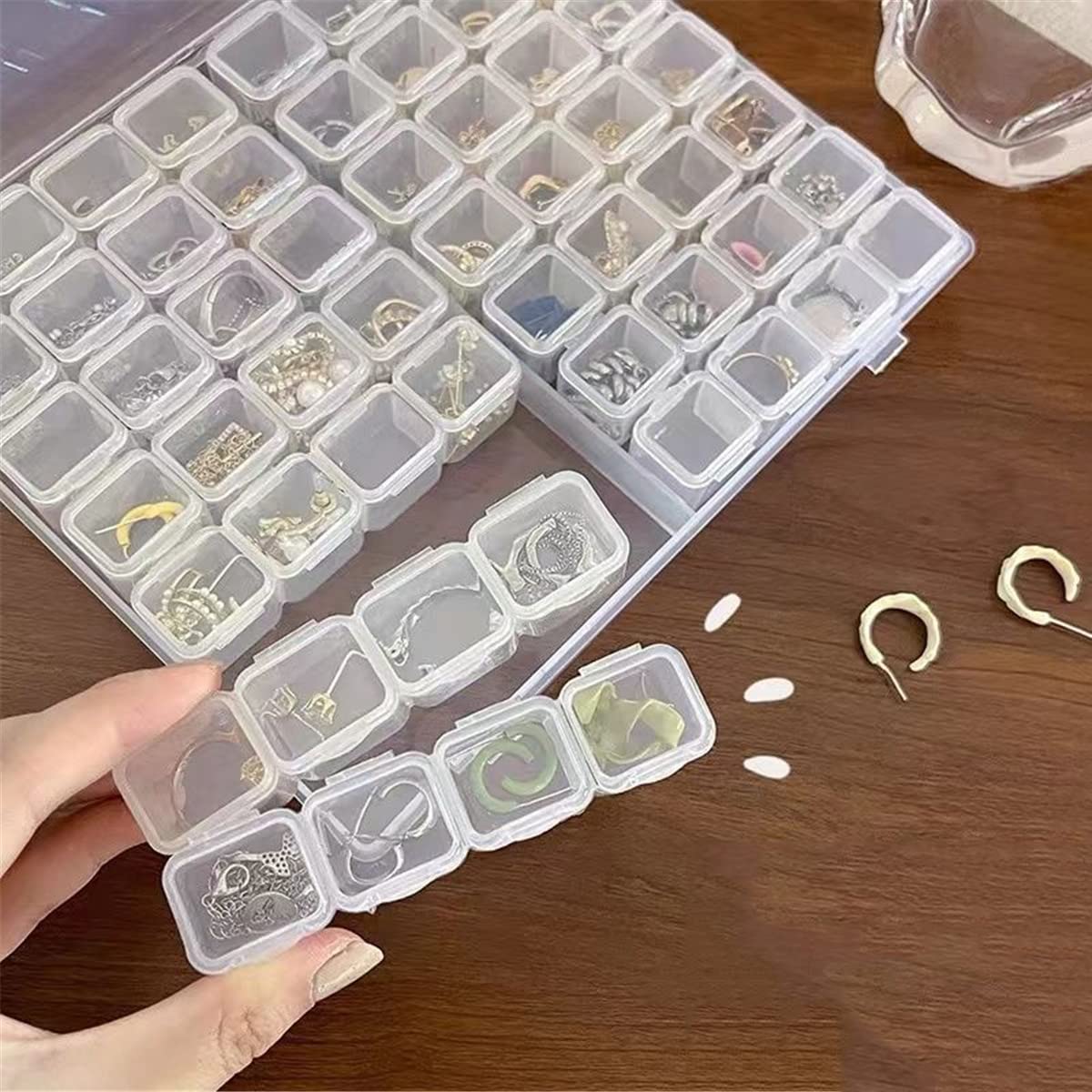 Typutomi 56 Grids Storage Box, Clear Plastic Diamond Painting Embroidery Box Beads Storage Container Jewelry Case for Beads, Jewelry, Tools, Pill and DIY Crafts(8.26x2.91in)