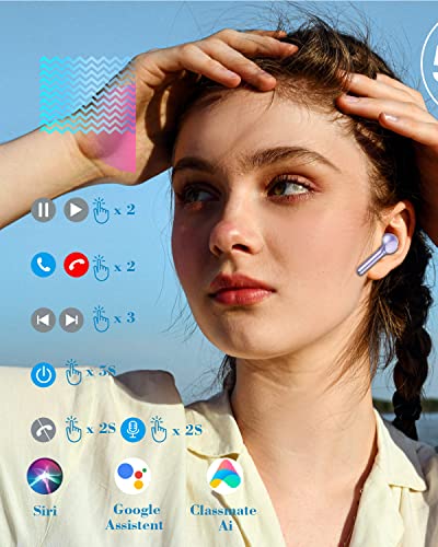 Bluetooth 5.3 Wireless Earbuds, Deep Bass Sound Clear Call, Noise Cancelling with 4 Microphones, 30H Playtime, IPX7 Waterproof Protection, Comfortable Wearing, Compatible with iPhone Android, Purple