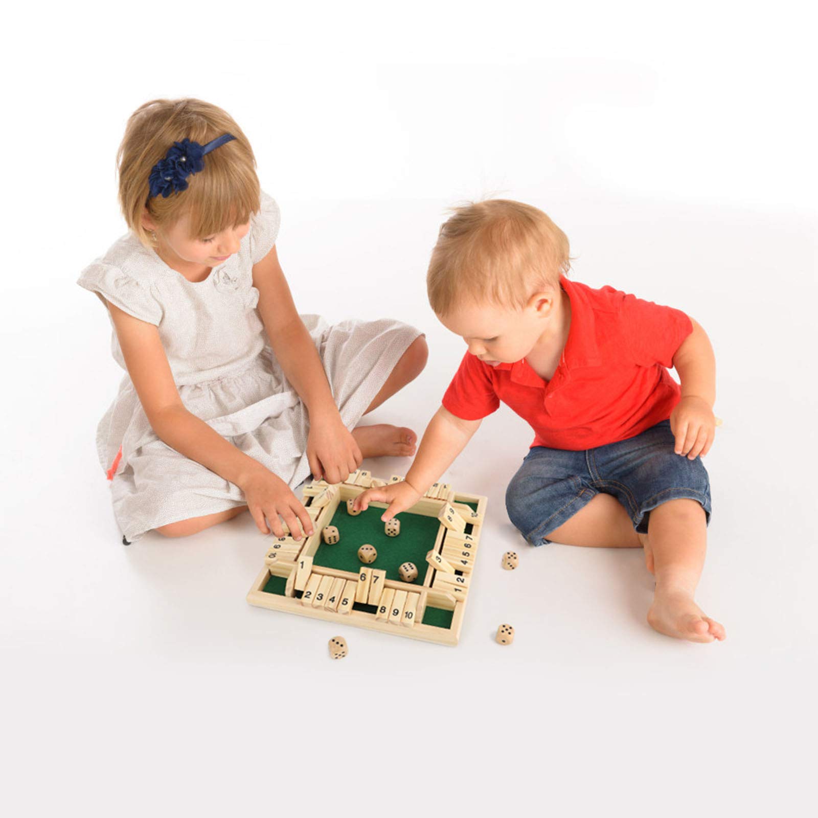 Aomola Shut The Box Dice Game Wooden Board Game for Kids Adults 8 Dice 4 Side 8.66 Inch Travel Game for 2 to 4 Players