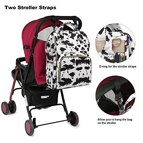 Yusudan 3 in 1 Cow Print Diaper Bag Backpack for Baby Girls Boys, Nappy Bags with Diaper Pad Stroller Straps