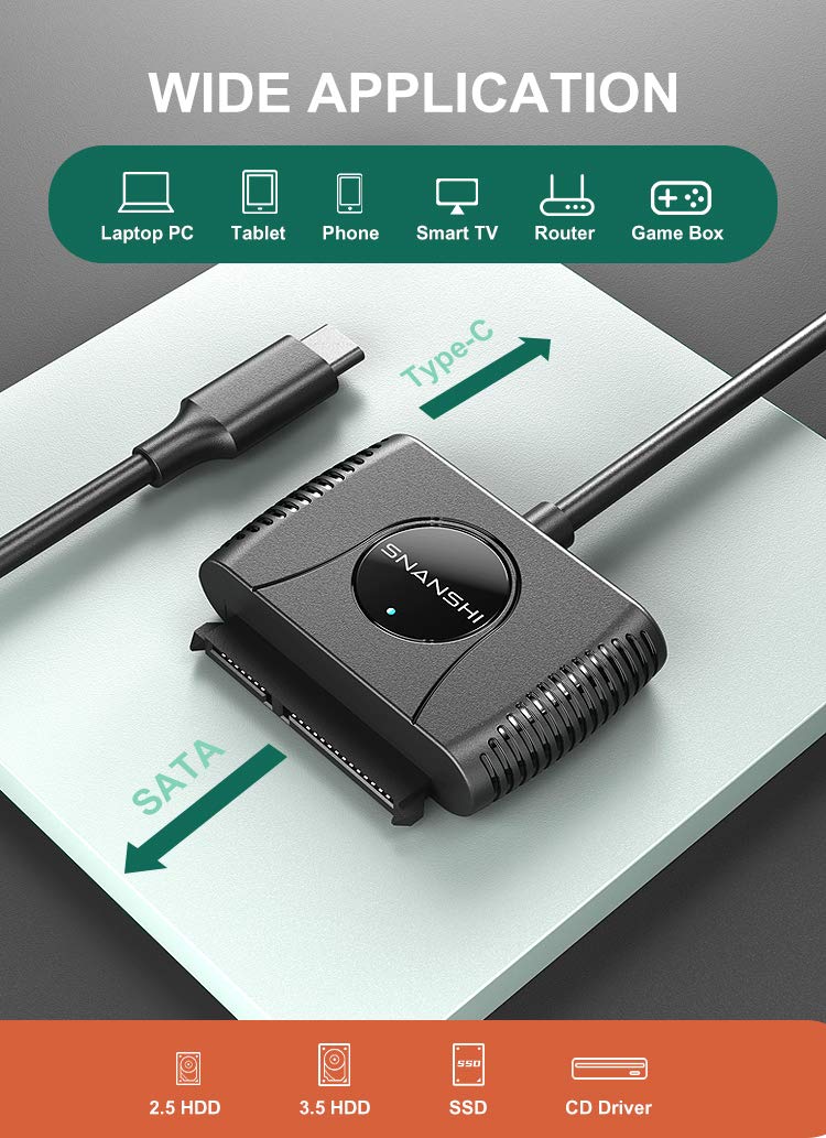 SATA to USB C Adapter, SNANSHI USB C to SATA 3.5Inch USB Type C to SATA Adapter Converter with UASP SATA to USB Converter for 2.5" 3.5” Hard Drives Disk HDD, with 12V Power Adapter