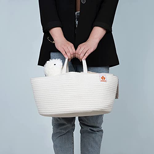 Large Baby Diaper Caddy Organizer 15"X7.4" Round Hanging Nursery Storage Bin Portable Changing Table/Car Travel Tote Bag Removable Inserts Newborn Registry Boy Girl Shower Rope Basket