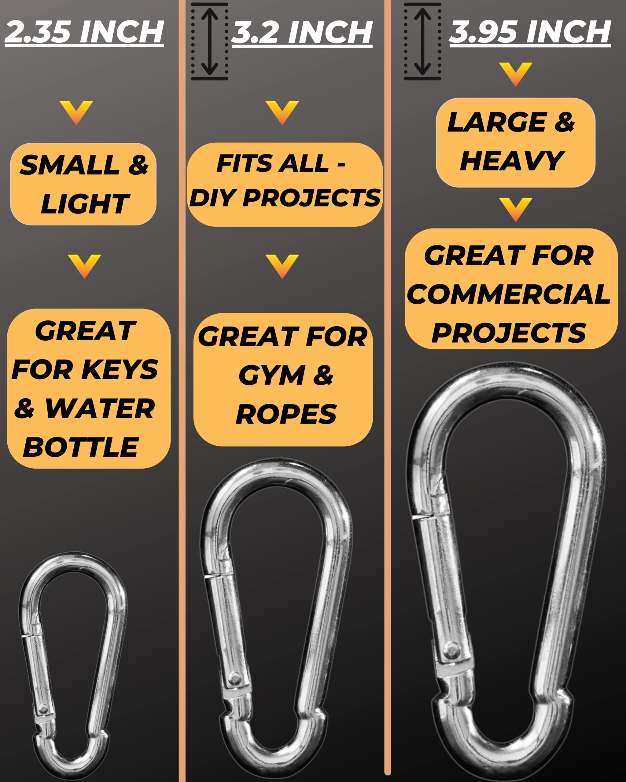 5 Pack - Multipurpose Heavy Duty Carabiner - Snap Hooks - Small Carabiner Clip - Large Carabiner Clip - Clips for Keys - Carribeaner Hook (2.35 Inch)
