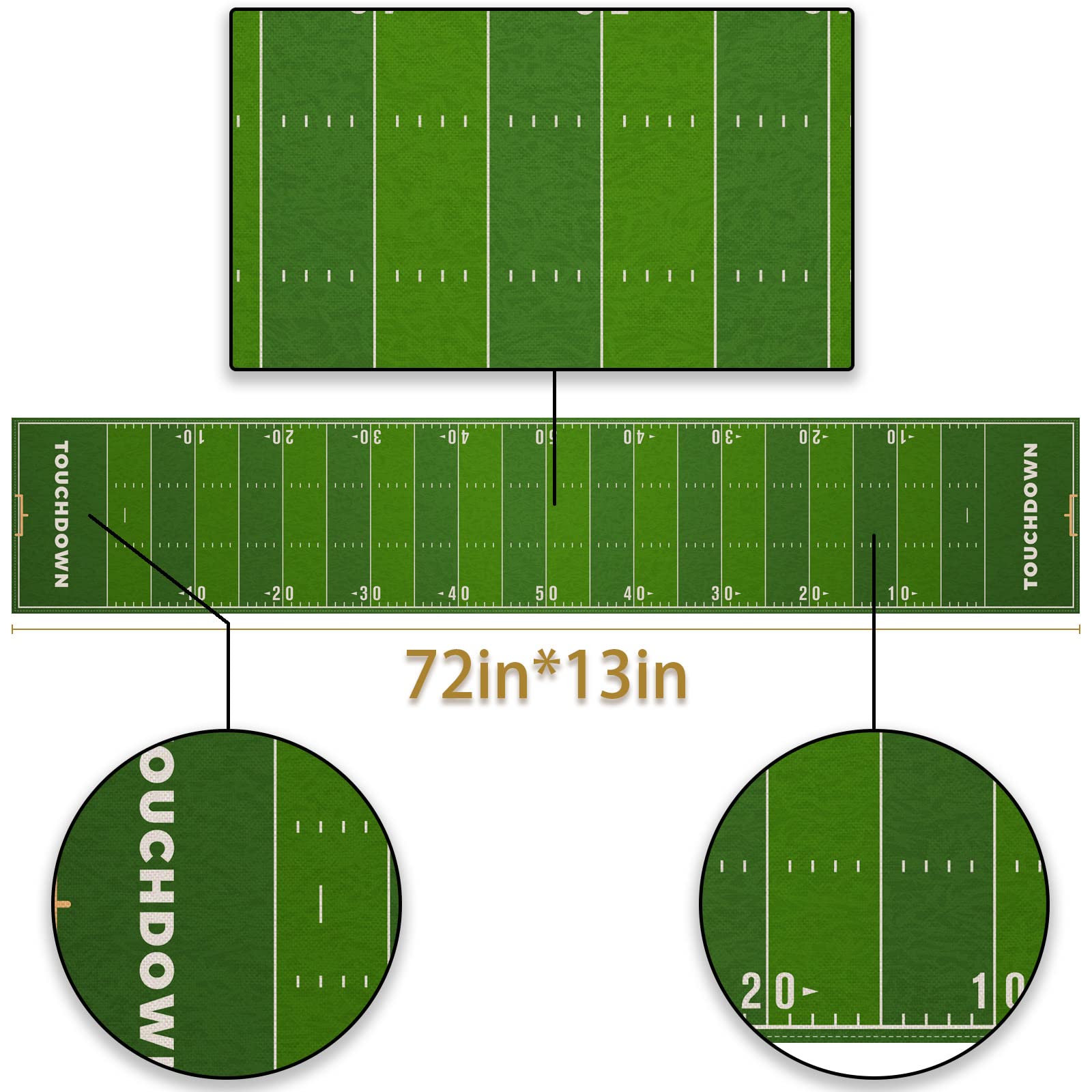 Pudodo Football Field Table Runner Touchdown Game Day Tablecloth Football Theme Birthday Party Kitchen Dining Home Decoration (13" x 72")