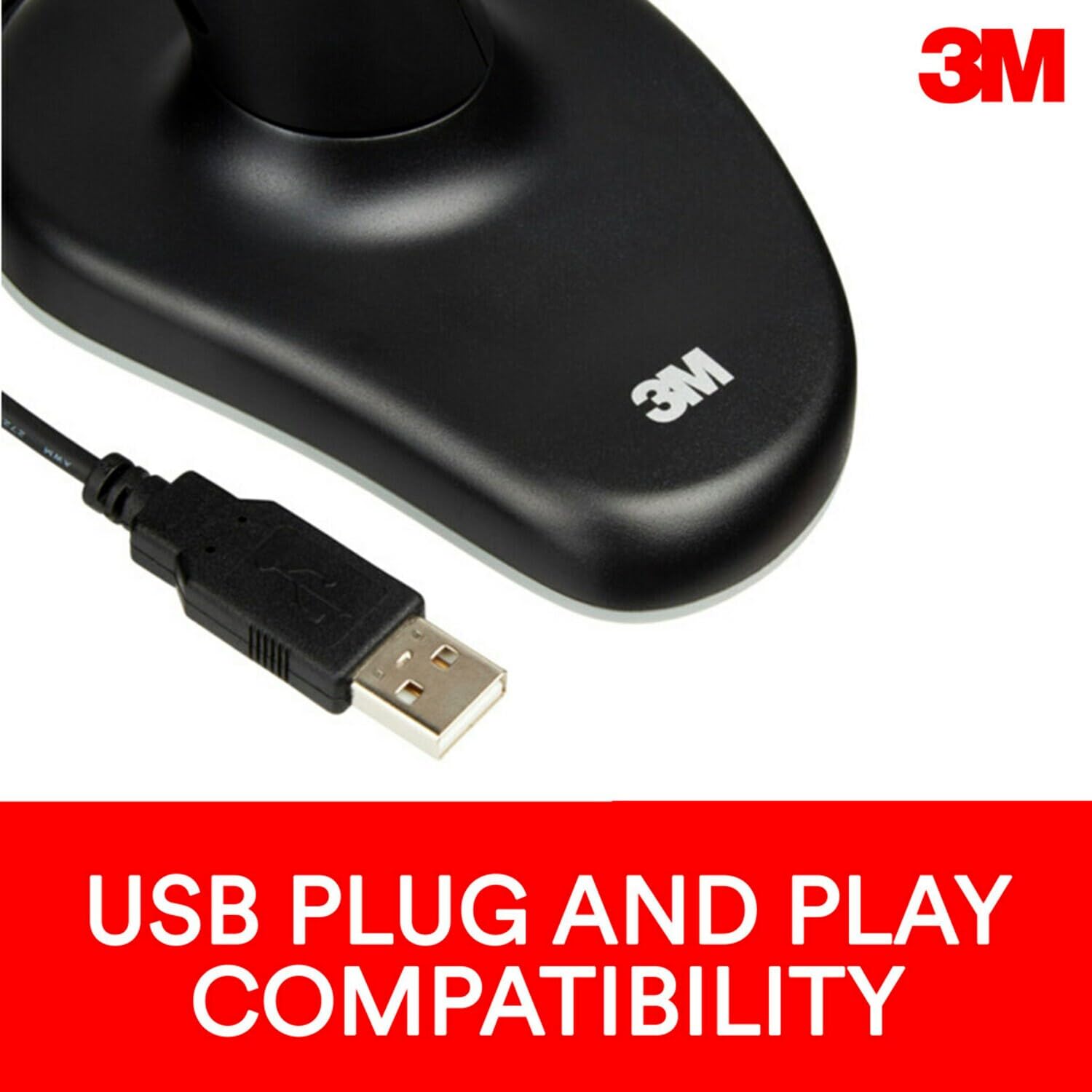 3M Wired Ergonomic Optical Mouse, Patented Vertical Grip Design Keeps Your Hand and Wrist at a Neutral Angle for Comfort, USB/PS2 Plug and Play Compatibility, 6.5' Cord, Large Size, Black (EM500GPL)
