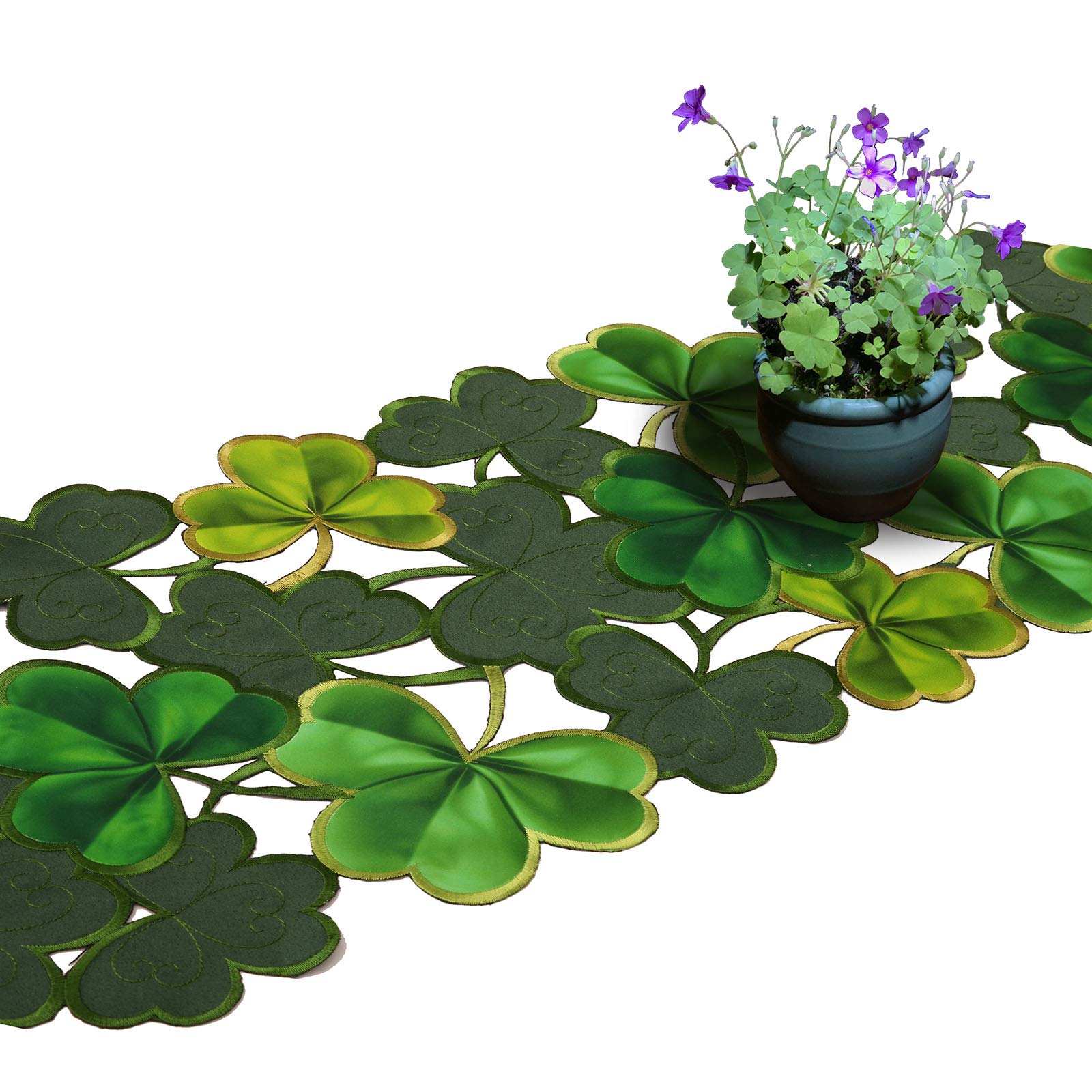 Simhomsen Embroidered Irish Clover Table Runner for St. Patrick’s Day, Spring Decorations (14 x 69 inches)