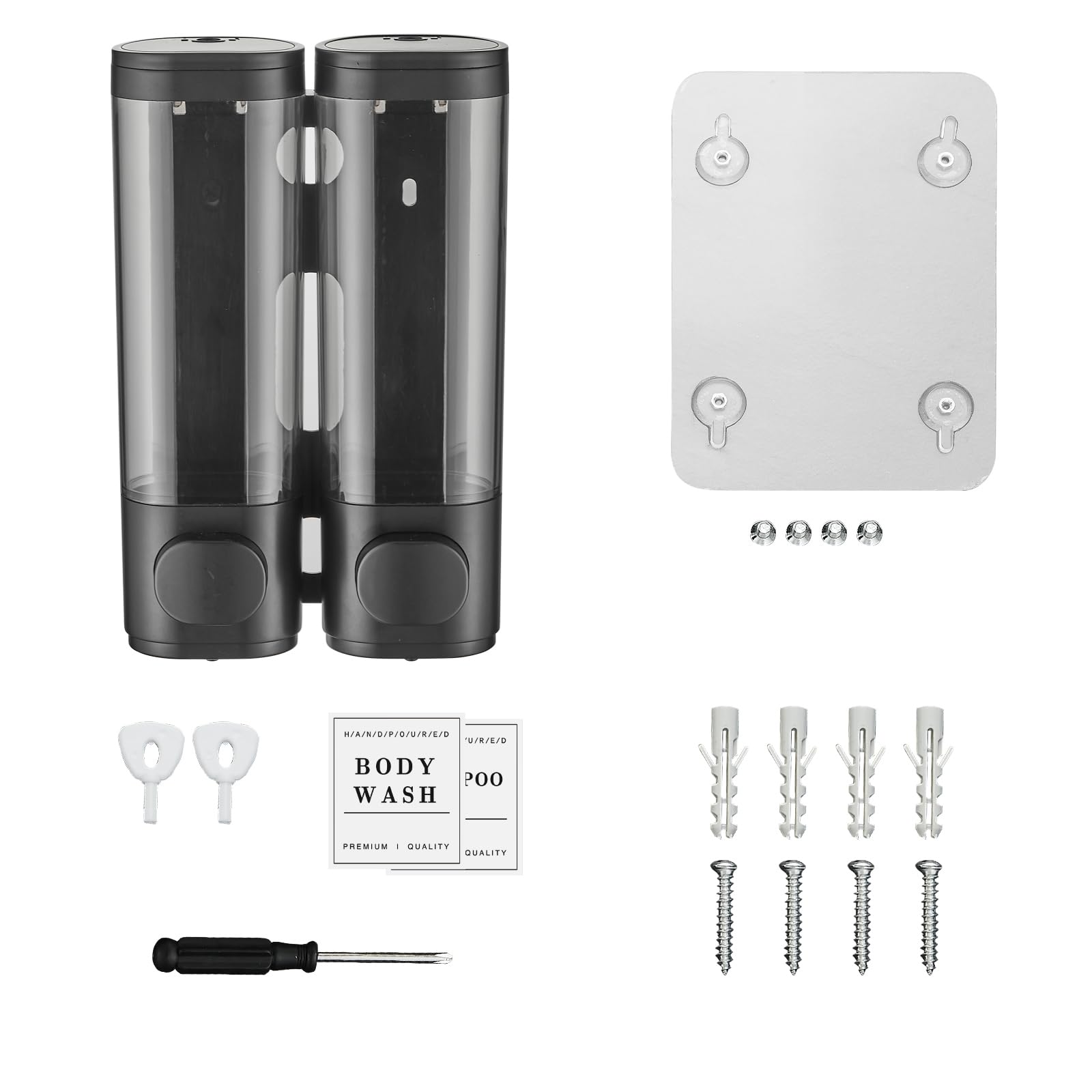 Shampoo and Conditioner Dispenser,Unisense Shower Soap Dispenser 2 Chamber No Drill Wall-Mounted Shampoo Dispenser for Shower Wall Mounted Shower Dispenser for Bathroom Hotel Large Capacity,Black