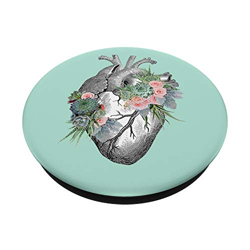 Anatomical human Heart floral with succulents plants PopSockets Swappable PopGrip