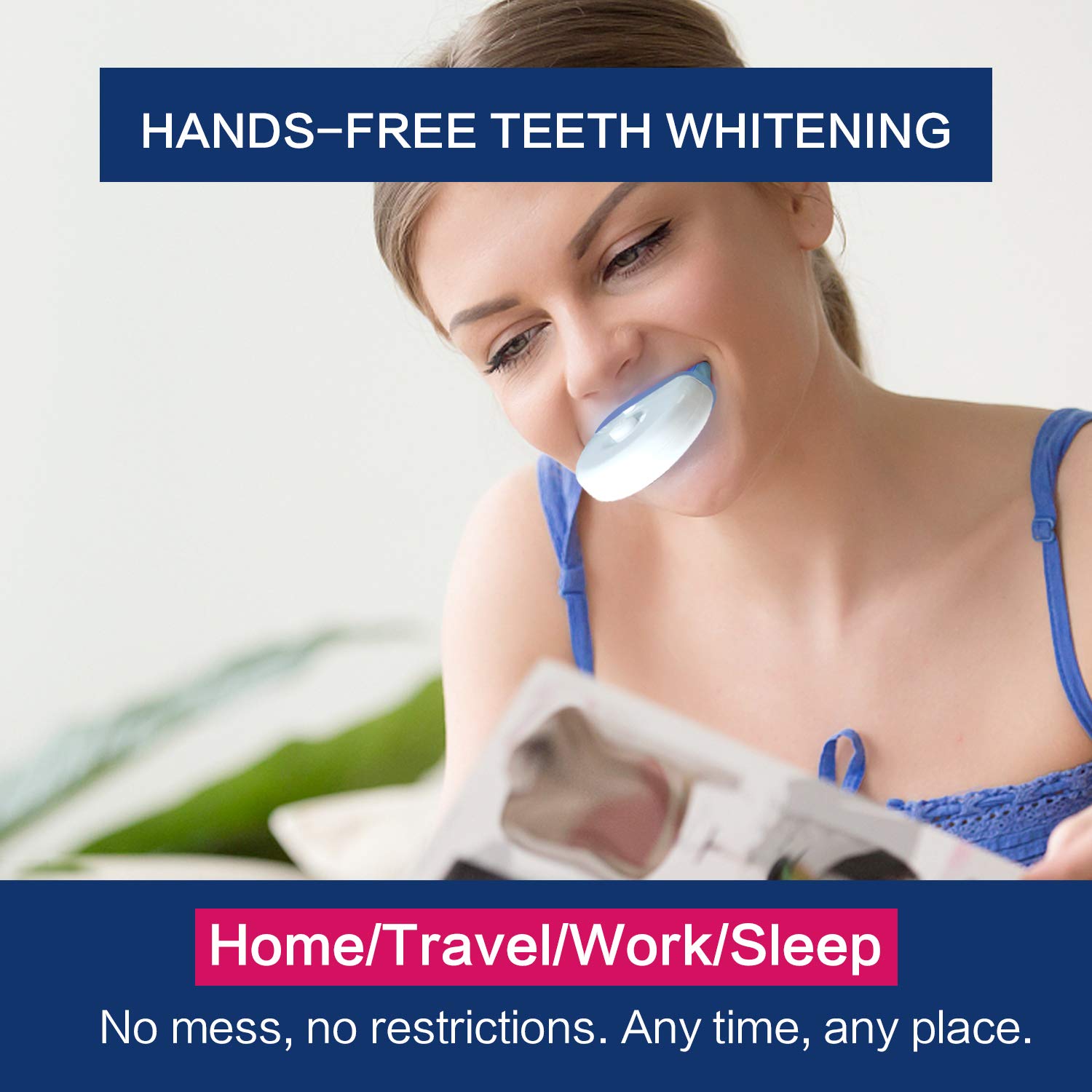 Teeth Whitening Kit with LED Light at Home for Sensitive Teeth,Professional Tooth Whitener with 2xDouble-Sided Silicone Mouth Tray,10xTeeth Whitening Gel,Safely and Effectively Whitens in 18 Mins