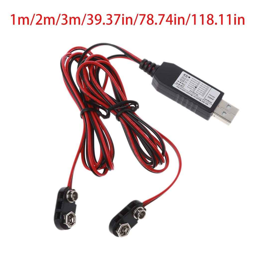 fengchensety Universal 100cm 300cm 2in1 USB Mains Convert to Dual 6F22 9V Battery Eliminator Replace 2pcs 9V Battery USB Power Supply Cable,Dual 9V Battery Eliminator,USB to Dual 9V Battery Cable