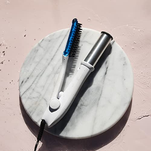 InStyler Max Prime Wet To Dry 1.25" White 2-Way Professional Tourmaline Ceramic Rotating Iron with Ionic Bristles - Dry, Straighten, Style & Curl Hair - Four Heat Settings - Automatic Shut Off