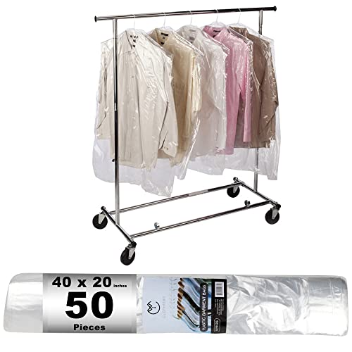 Party Bargains 40 Inch Garment Bags - [50 Count] 80 Gauge Dry Cleaning Laundrette Bag for Suits, Dresses, Gowns, Coats, Uniforms, & More - Clear Polyethylene Clothes Cover Protector