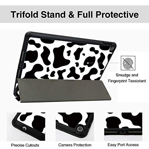 Hi Space for iPad 9th 8th 7th Generation Case for iPad 10.2 Case 2021 2020 2019 Cow Cattle with Pencil Holder, Shockproof Protective Smart Cover Auto Sleep Wake for A2270 A2428 A2429 A2197