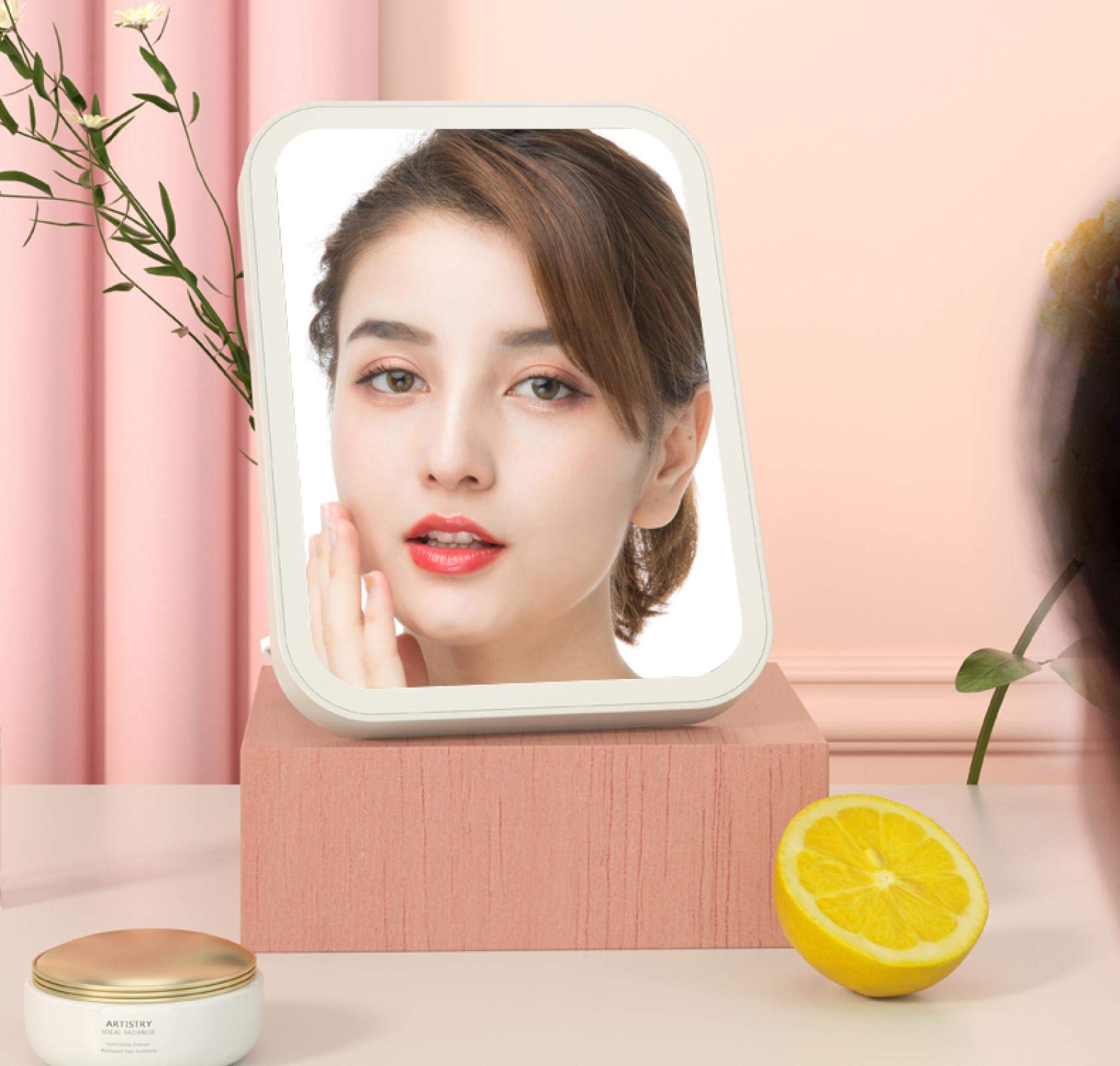FQYYDD Illuminated Makeup Mirror Led Makeup Mirror Folds Portable Small Mirror