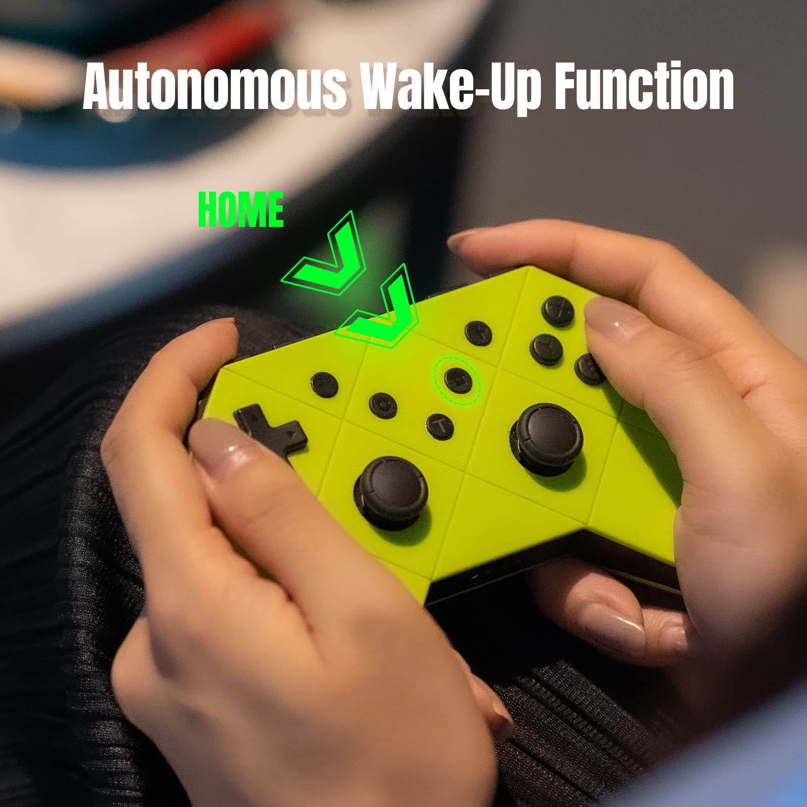PB TAILS CHOC Unique Bluetooth Controller for Switch, PC, Steam, Android - Portable Switch Wireless Controller with Turbo-Mode, Motion Control, Vibration, Wake Up Function & Carry Case - Neon Green