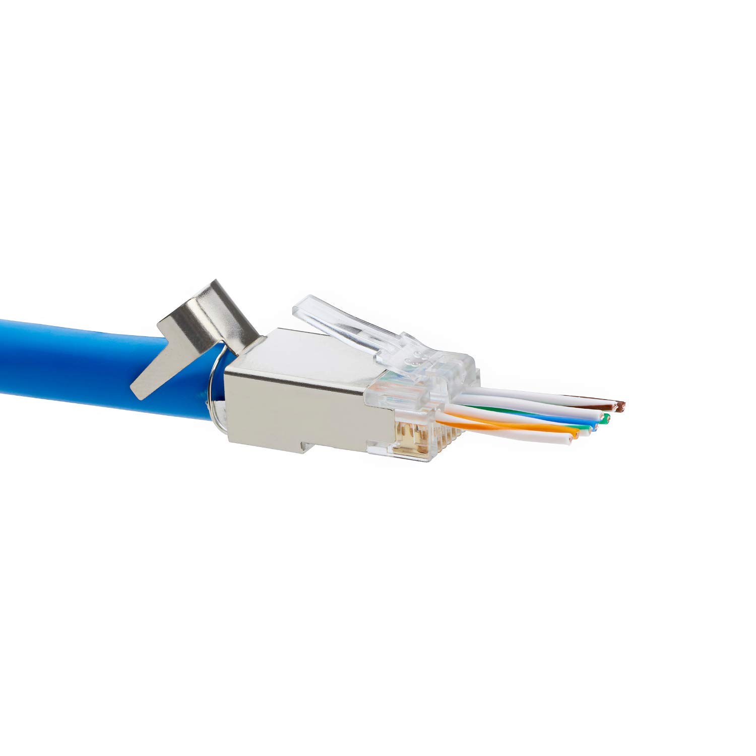 trueCABLE Cat6/6A RJ45 Pass Through Modular Plugs, Shielded (STP) External Ground Connector, UL Listed, EZ Crimp, Gold Plated 3 Prong 8P8C, 20 Pieces