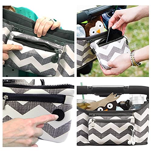 Universal Stroller Organizer Chevron - Non-Slip Stroller Caddy with Cup Holders and Pockets | Sleek Design Stroller Accessory | Fits Most Strollers, incl Jogging Strollers, Travel Systems and Wagons