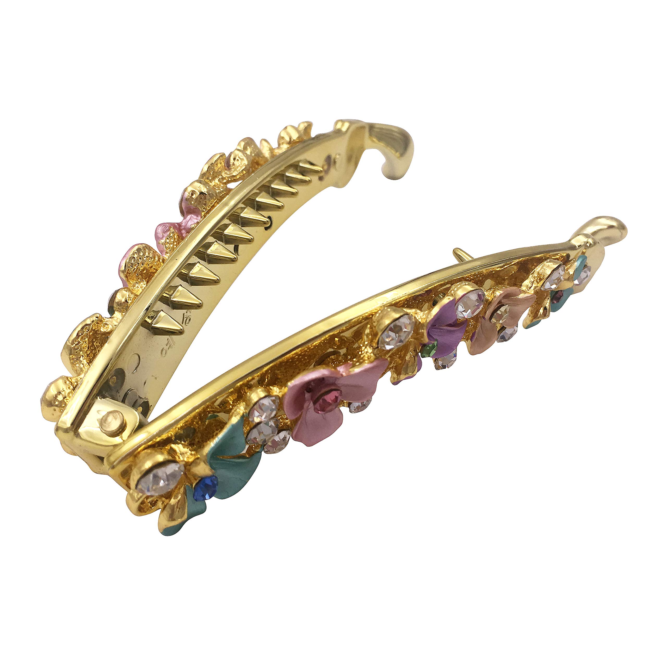 2PCS Floral Rhinestone Banana Hair Clip Claw Ponytail Holder Maker Styling for Women