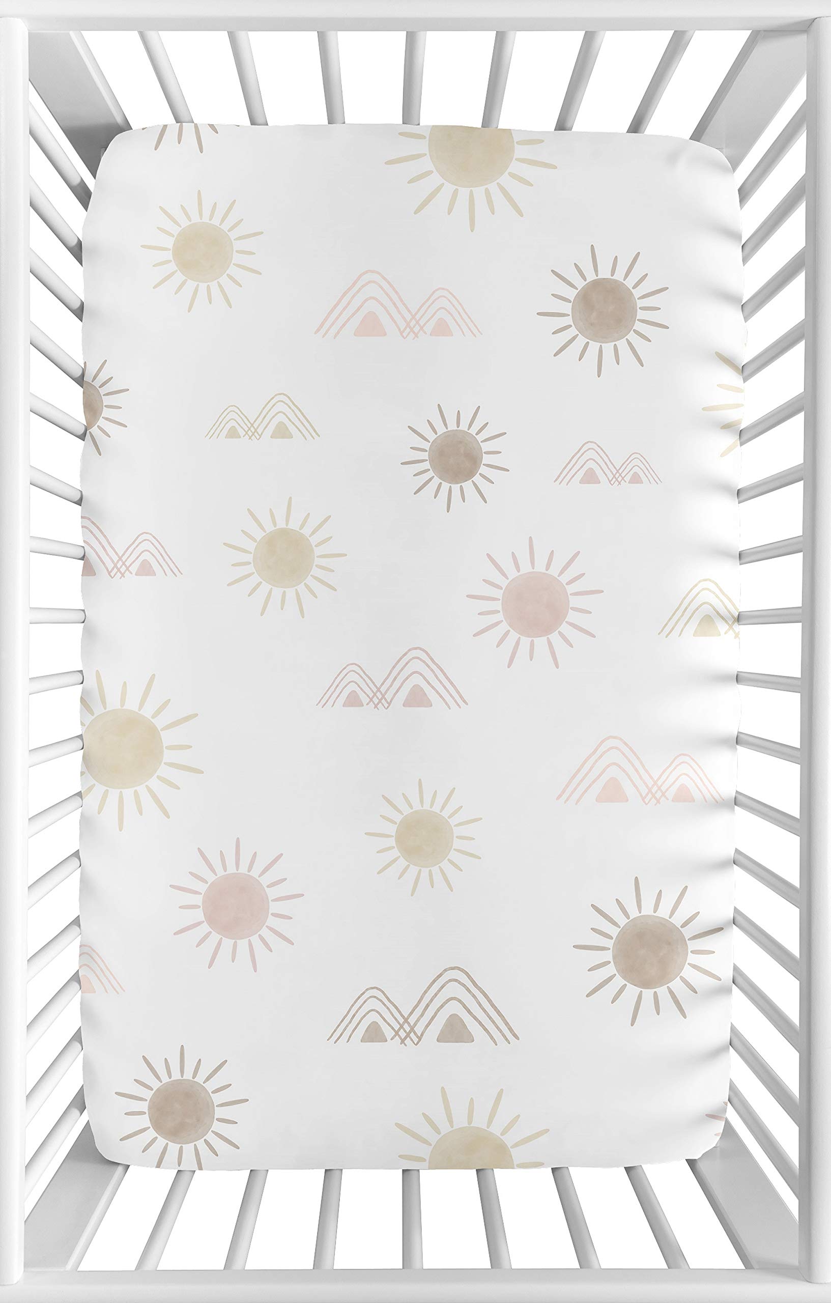 Sweet Jojo Designs Boho Desert Sun Girl Fitted Mini Crib Sheet Baby Nursery for Portable Crib or Pack and Play - Blush Pink Mauve Gold Taupe Bohemian Watercolor Mountains Southwest Nature Minimalist