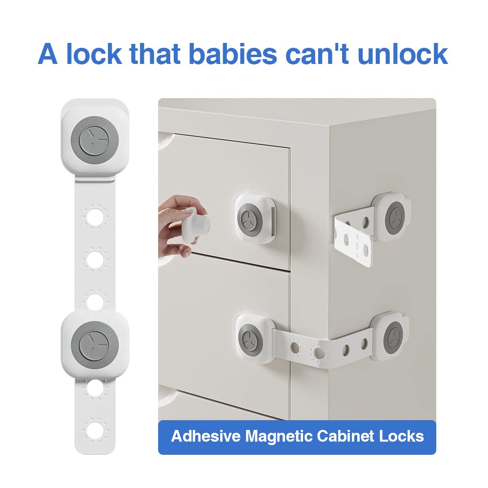 6 Pack Childproof Magnetic Cabinet Locks - Adjustable Magnetic Baby Proof Safety Latches with 1 Key for Drawer Cabinet to Keep Child Safe, No Drilling, Easy Installation