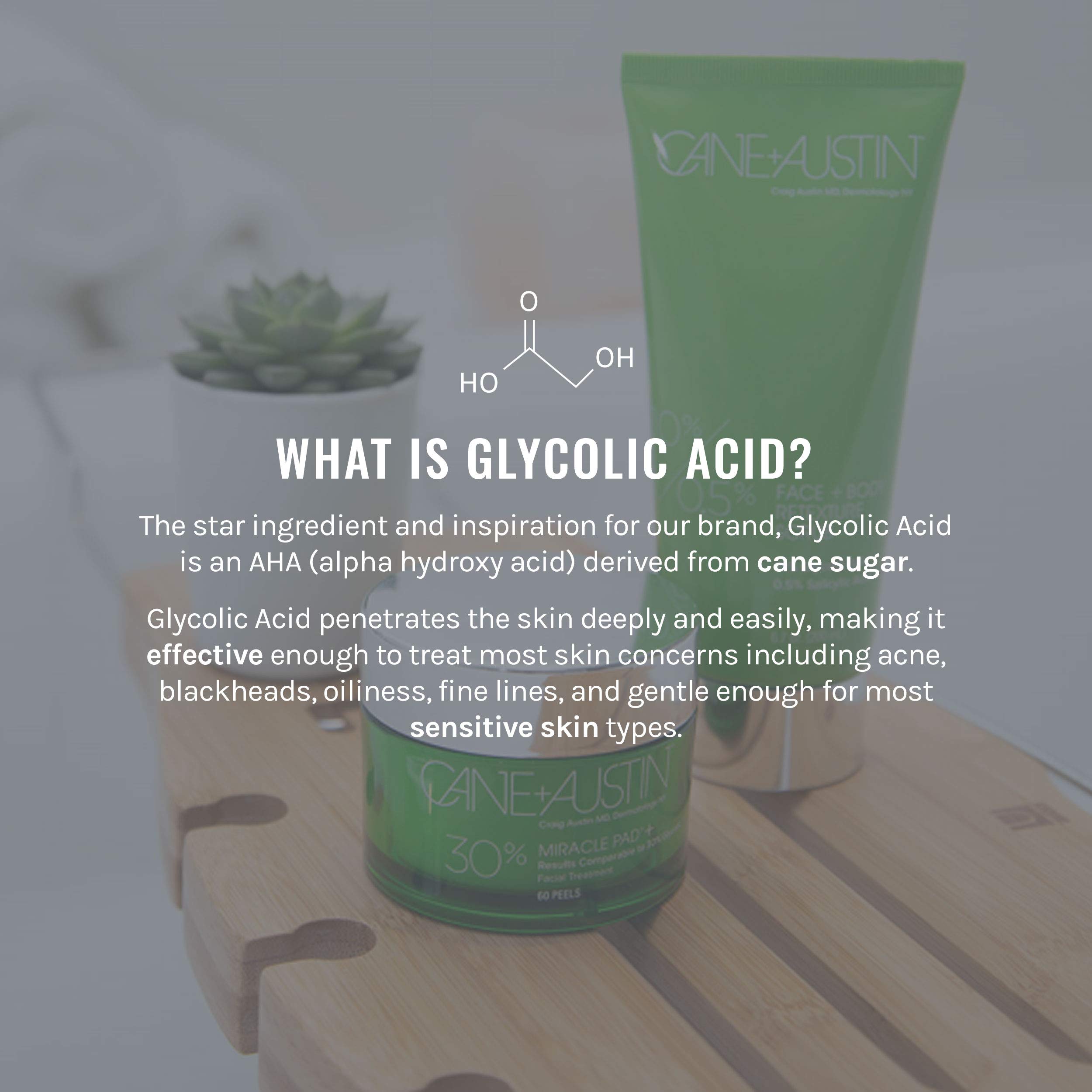 CANE + AUSTIN Face + Body Glycolic Acid Scrub Treatment, Exfoliating Cleanser with AHA to Hydrate, Smooth & Clarify Skin, For use on Combination and Oily Skin, 6.7 fluid ounce