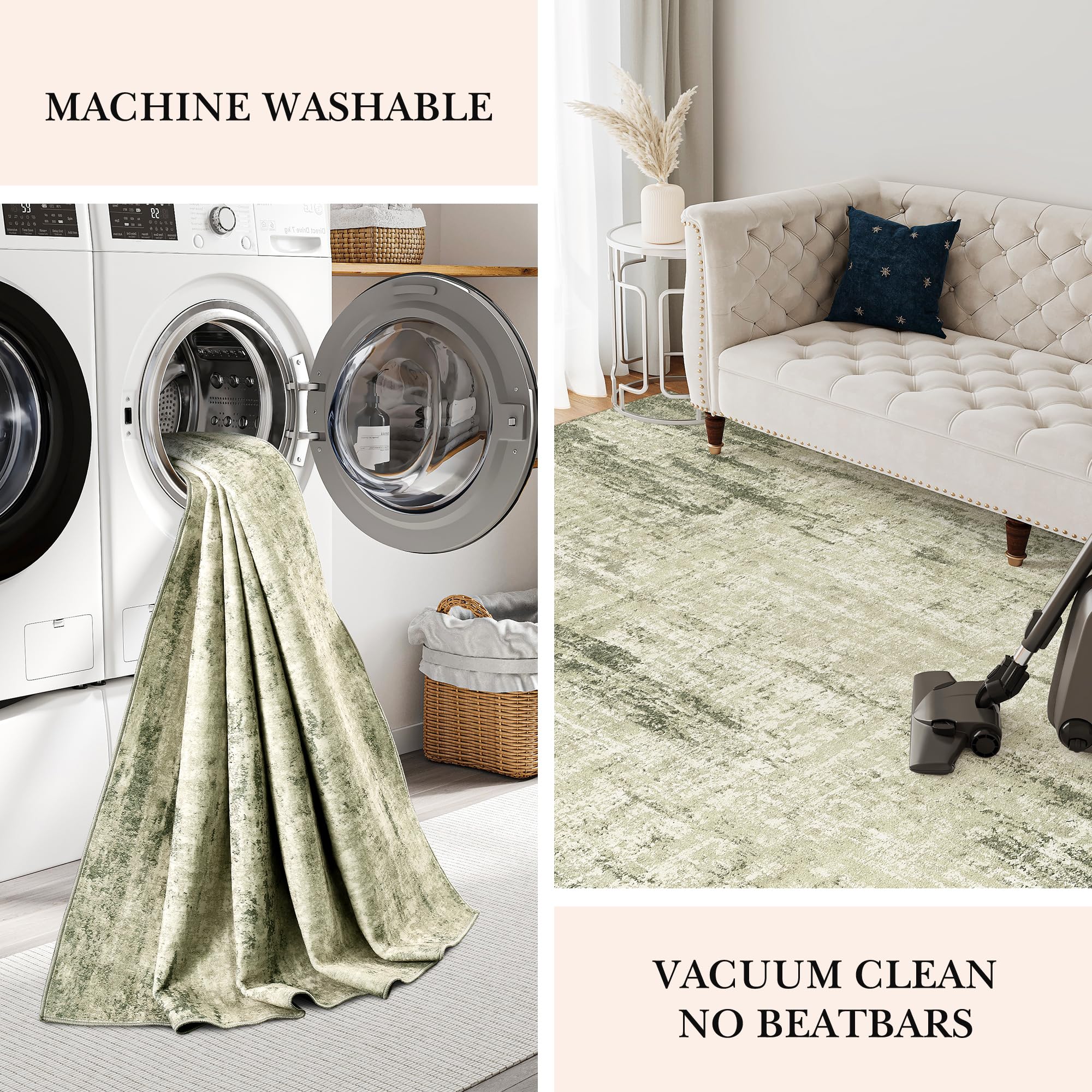 Valenrug Washable Rug - Stain Resistant Area Rugs for Living Room, Non Slip Backing Printed Rugs for Bedroom, Folable Machine Washable Area Rug(Green,8'x10')