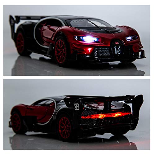 BDTCTK Bugatti Vision GT Supercar 1/32 Zinc Alloy Die Casting Pull Back Car Model Toy Sound and Light for Boy Girl Gift (red)