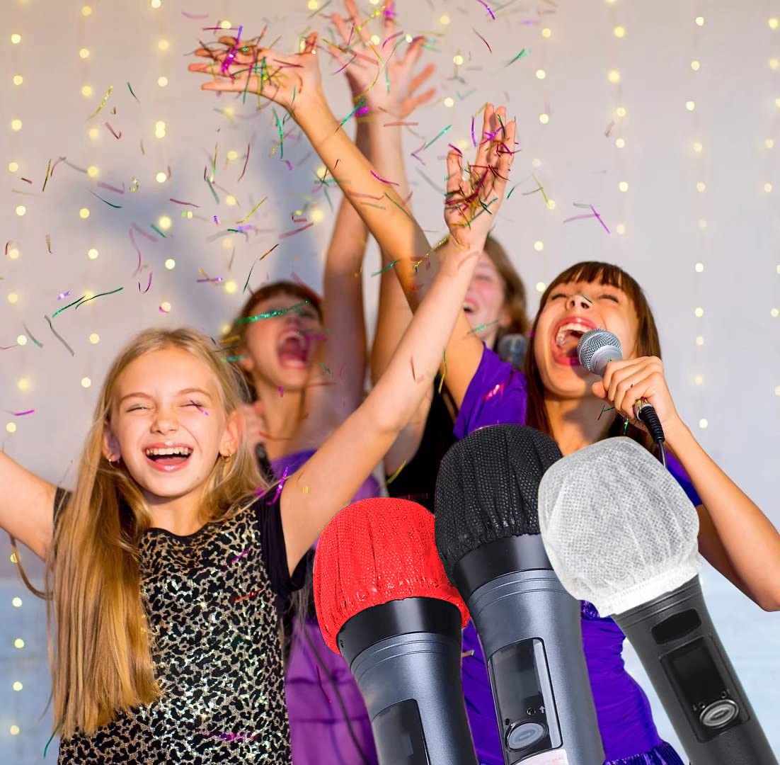 400pcs Microphone Cover Disposable,Mic Windscreen Non-Woven Handheld Mic Cover Black，white，red Pop Filter Individually Wrapped, 3.34in