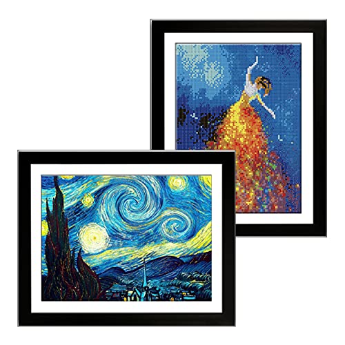 Betionol 12x16 Picture Frame 2 Pack, Display 12x16in/30x40cm Diamond Painting Kits/Photos/Prints, Black Natural Solid Wood Picture Frame with Acrylic Protection Glass, Back Mat And Hanging Kit