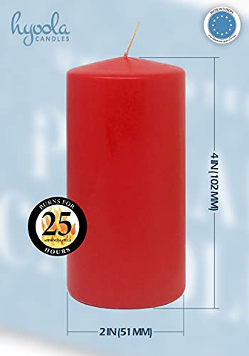 HYOOLA Red Pillar Candles 2-inch x 4-inch - 24 Pack Unscented Bulk Pillar Candles - European Made