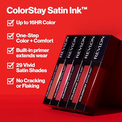 Revlon ColorStay Satin Ink Liquid Lipstick, Longwear Rich Lip Colors, Formulated with Black Currant Seed Oil, 022 Black Cherry, 0.17 fl oz