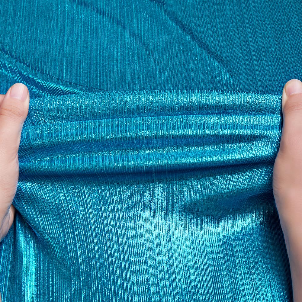 MaiMaiSuan 60ββ Wide Soft Shiny Stretch Metallic Luster Rib Knit Fabric for Dancing Dress Costume Wedding Dress DIY Clothing Fabric(1 Yard,Lake Blue)
