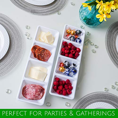 Plasticpro 4 Sectional Rectangle Plastic Disposable Serving Tray/Platter 5 X 16 Clear Pack of 2