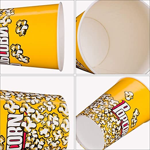 BLUFEU [50 Pack] 32 Oz Paper Popcorn Buckets – Leak-proof Disposable Popcorn Containers – Sturdy & Large Popcorn Cups Disposable for Movie night, Carnivals, Theme Party Decorations