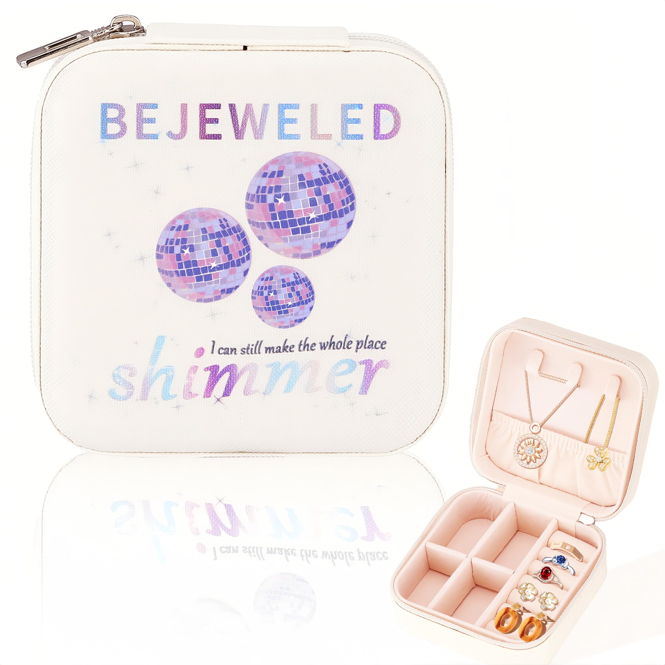 Sincerez Jewelry Box, Small Jewelry Case for Fans, Music Lover Gifts-Portable Jewelry Case for Ring, Necklace, Bracelet, Earring Organizer Storage Holder Boxes