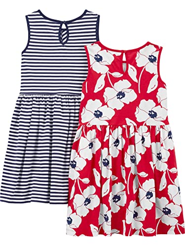 Simple Joys by Carter's Toddler Girls' Short-Sleeve and Sleeveless Dress Sets, Pack of 2, Poppy Print/Stripe, 3T