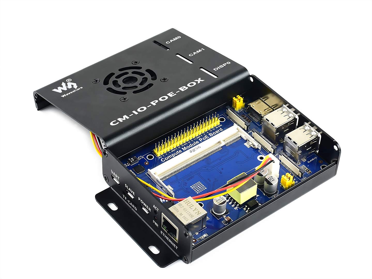 TOP1 CM-IO-POE-Box Compute Module Mini-Computer with Compute Module PoE Board Based On Raspberry Pi Compute Module CM3/3+ Series Support 2 CSI Cameras PoE Power Over Ethernet