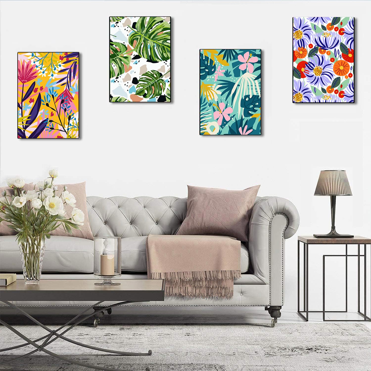 6 Pack Flowers Paint by Numbers Kits for Adults Beginners, DIY Paint by Numbers for Adults on Canvas Without Frame, Drawing Paintwork with Paintbrushes Oil Painting for Home Wall Decor 7.9x11.8inch