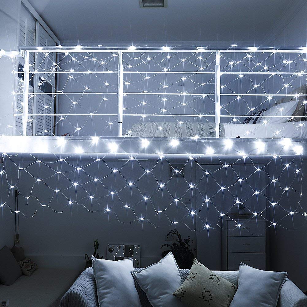 Apatner Outdoor Net Mesh Lights Bushes Lights Plug in Outside Tree Light 9.8ft x 6.6ft 200 LED Connectable for Curtain Garden Yard Balcony, 8 Mode with Remote(White)
