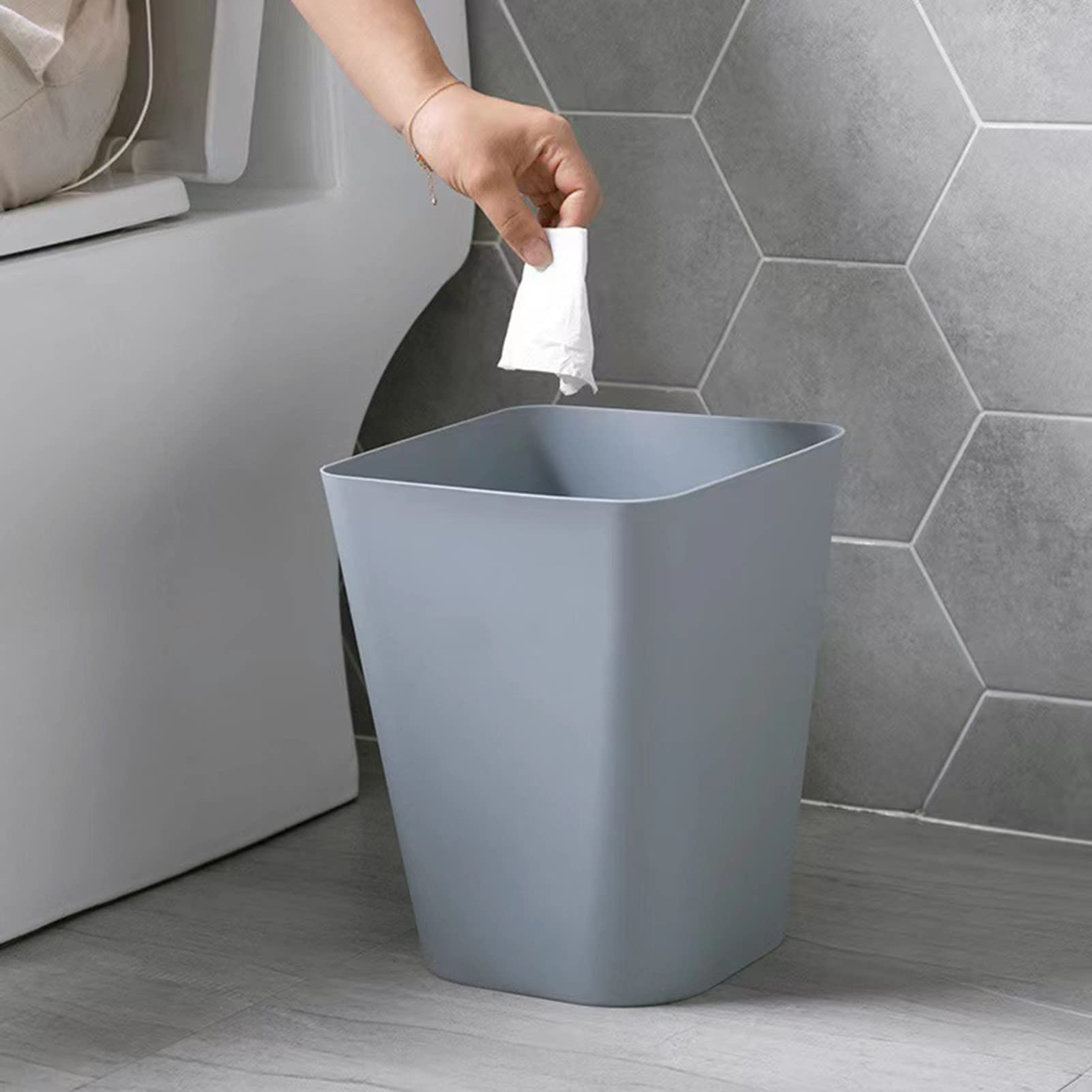 Yirepny Trash Can, Garbage Can, Simple Style Square Garbage Bin, Kitchen Waste Bin Storage Bucket Home Improvement for Cupboard, Bedroom, Bathroom, Living Room, Office, Camping Grey L