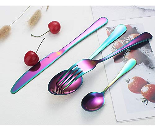 Lightahead 16pcs Rainbow colored Iridescent Stainless Steel Flatware Tableware Cutlery Set in attractive Black Gift Box (Multicolored)