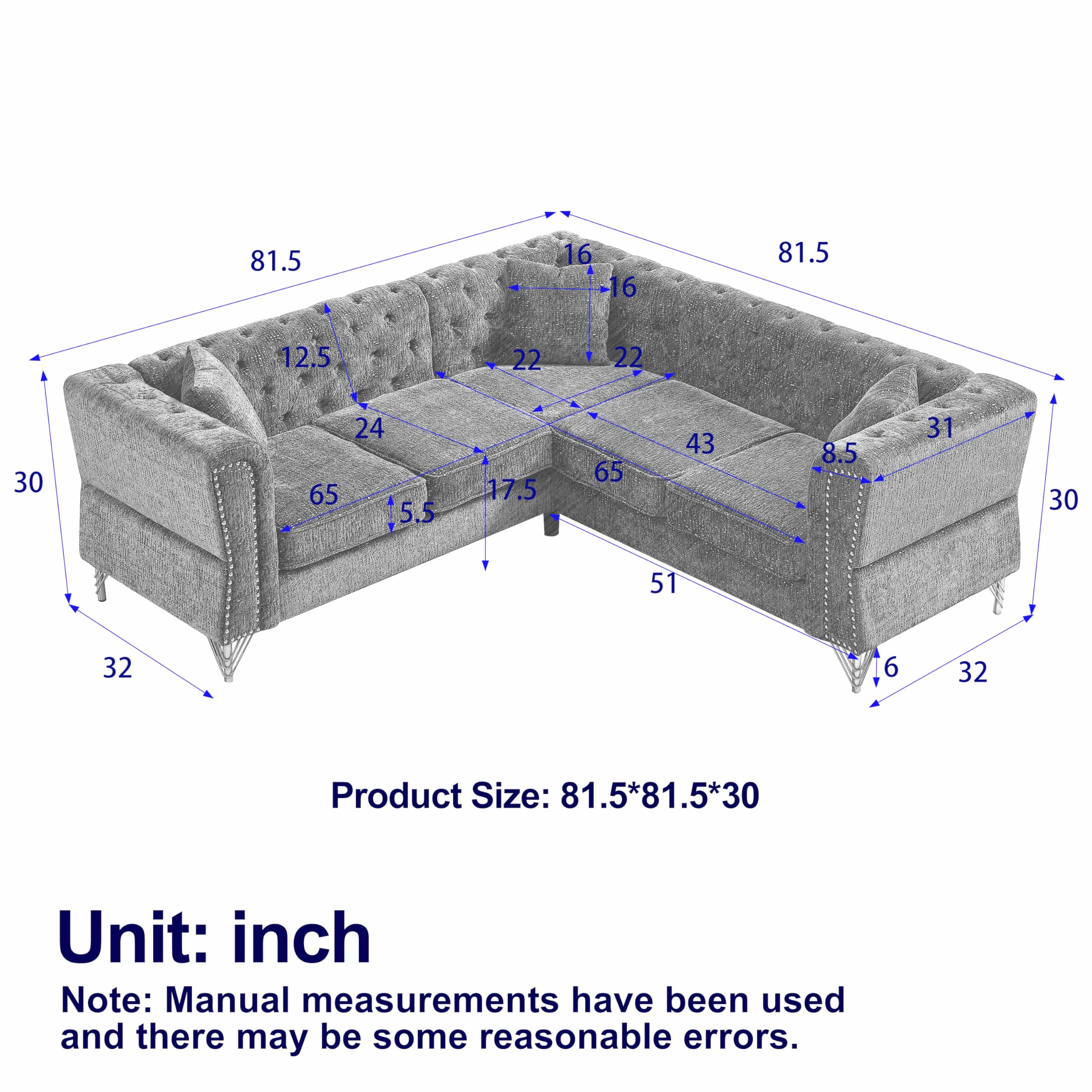 Acosure 110 Inch Cloud L Shape Couches with Cup Holder,USB T-pyce Port,Corduroy Corner Sofa W/Two Storage Spaces,for Living Room,Bedroom,Apartment,Office,Beige, 110"