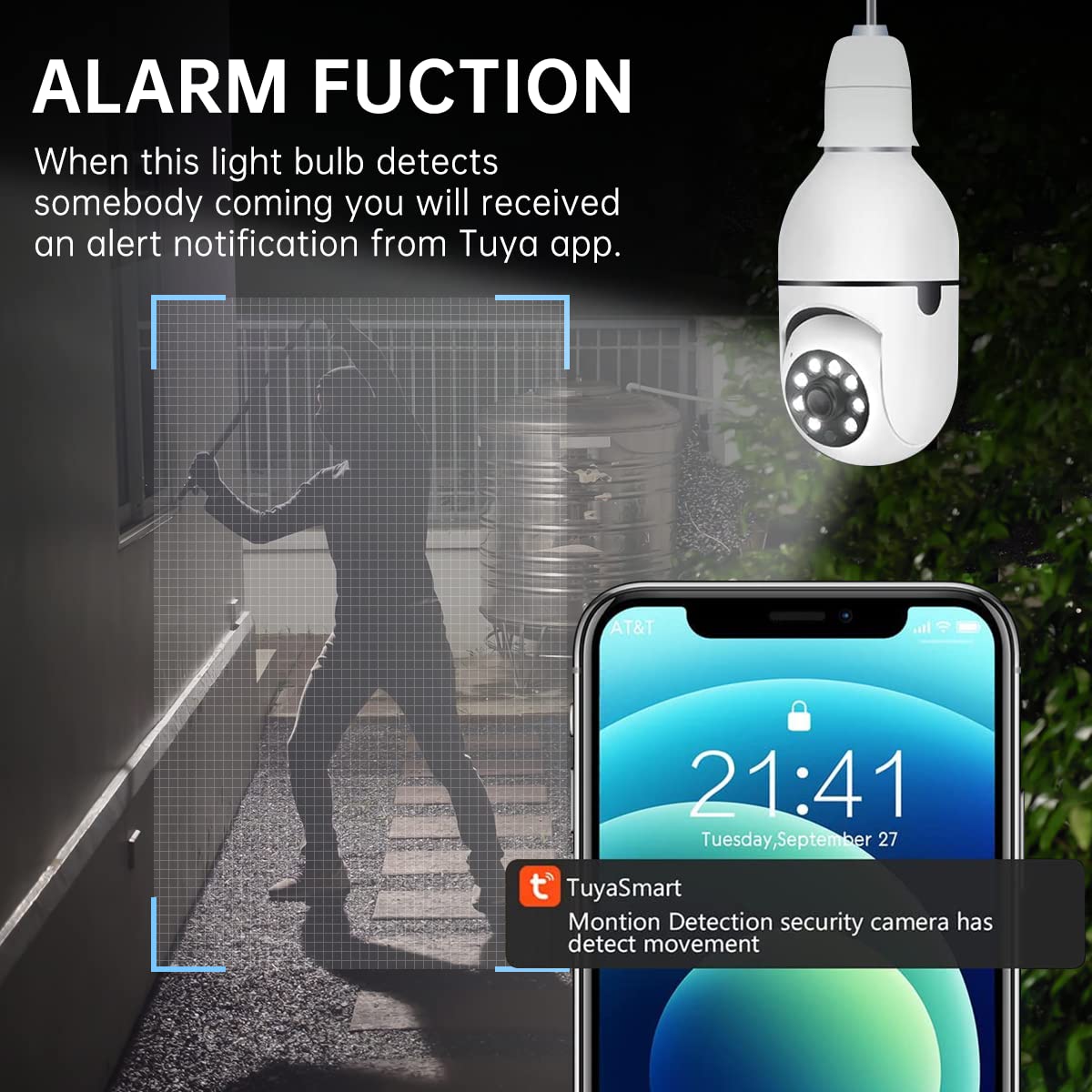 3pcs 1080P Light Bulb Security Cameras Wireless Outdoor, 2.4G WiFi Light Socket Security Cameras, Light Bulb Camera WiFi Outdoor with Color Night Vision, Auto Motion Tracking, 2-Way Talk, SD/Cloud